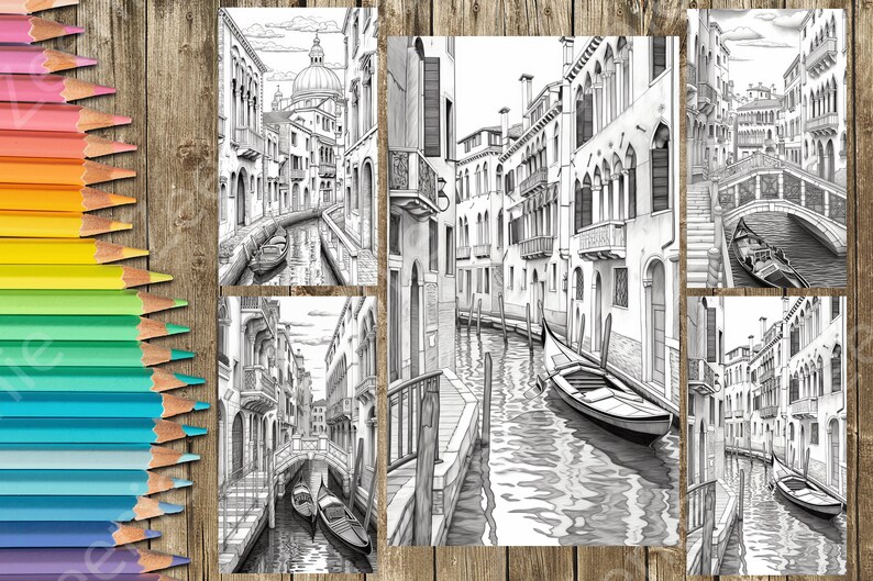 24 Beautiful Italy Canals Coloring Book - Adults Kids Coloring Pages ...