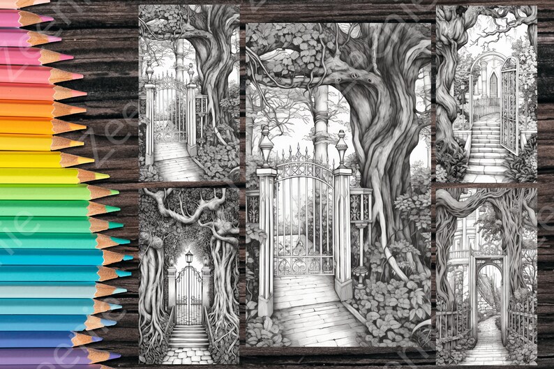 24 Magical Forest Gates Coloring Book - Adults Kids Coloring Pages ...