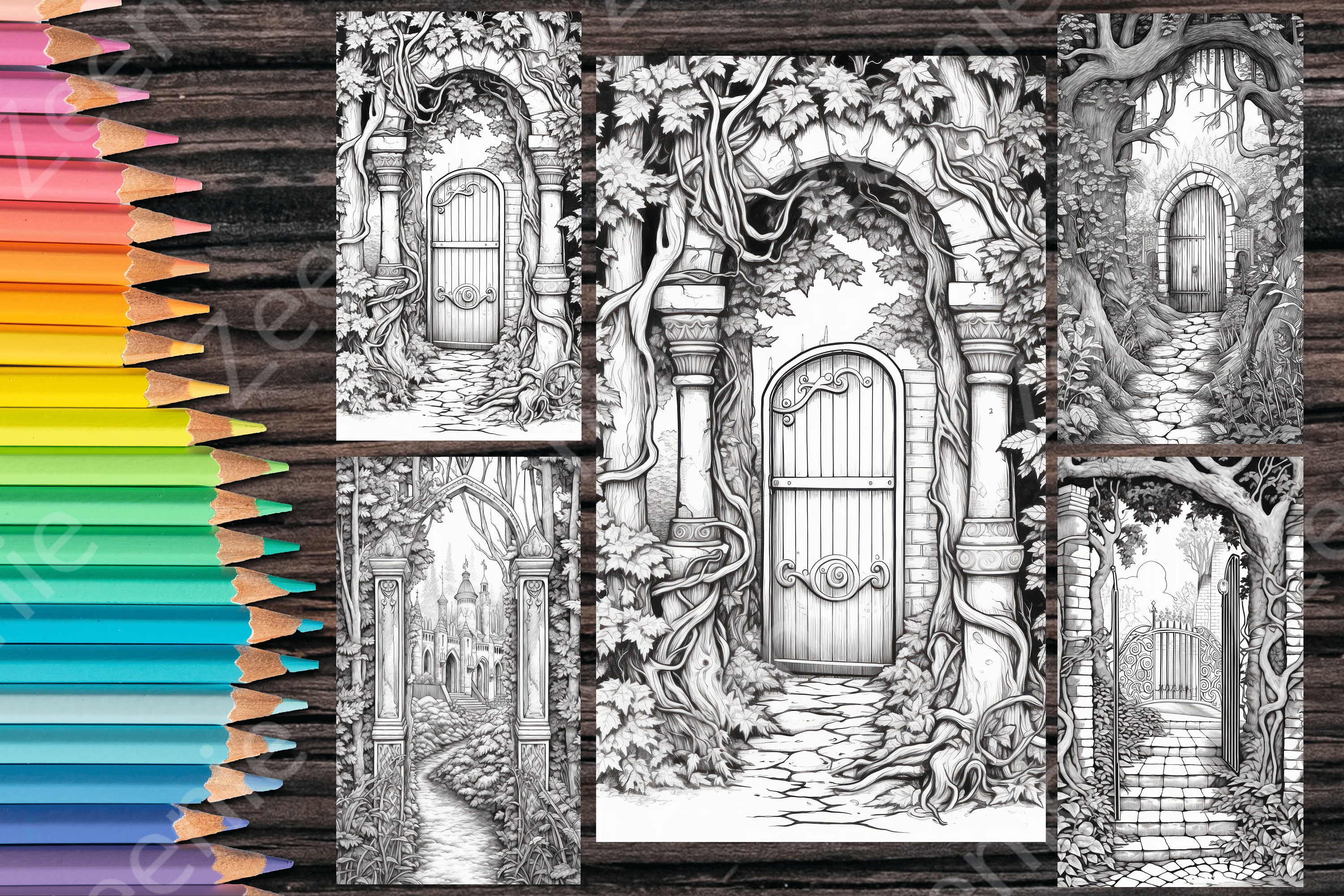 24 Magical Forest Gates Coloring Book - Adults Kids Coloring Pages ...