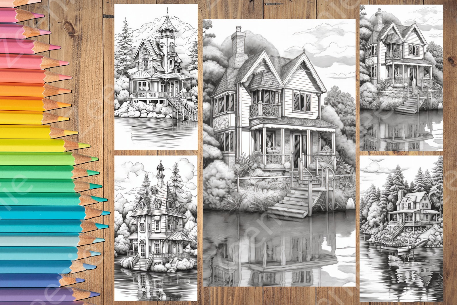 24 Beautiful Lake Houses Coloring Book Adults Coloring Pages Instant ...