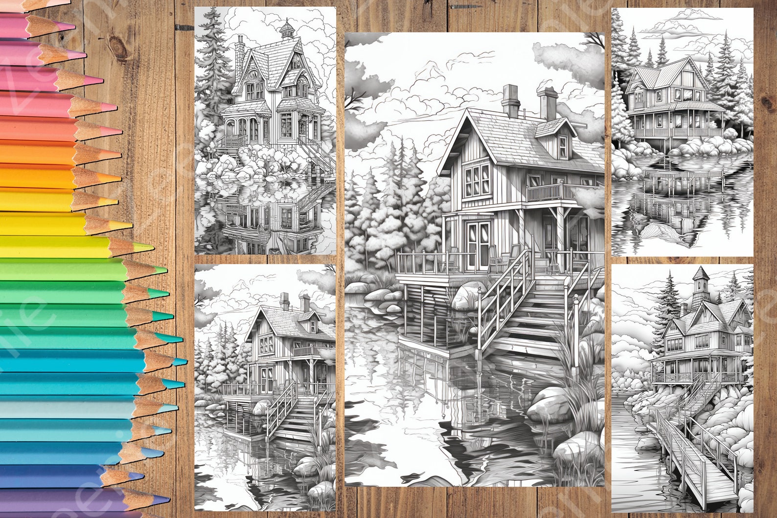 24 Beautiful Lake Houses Coloring Book Adults Coloring Pages Instant ...