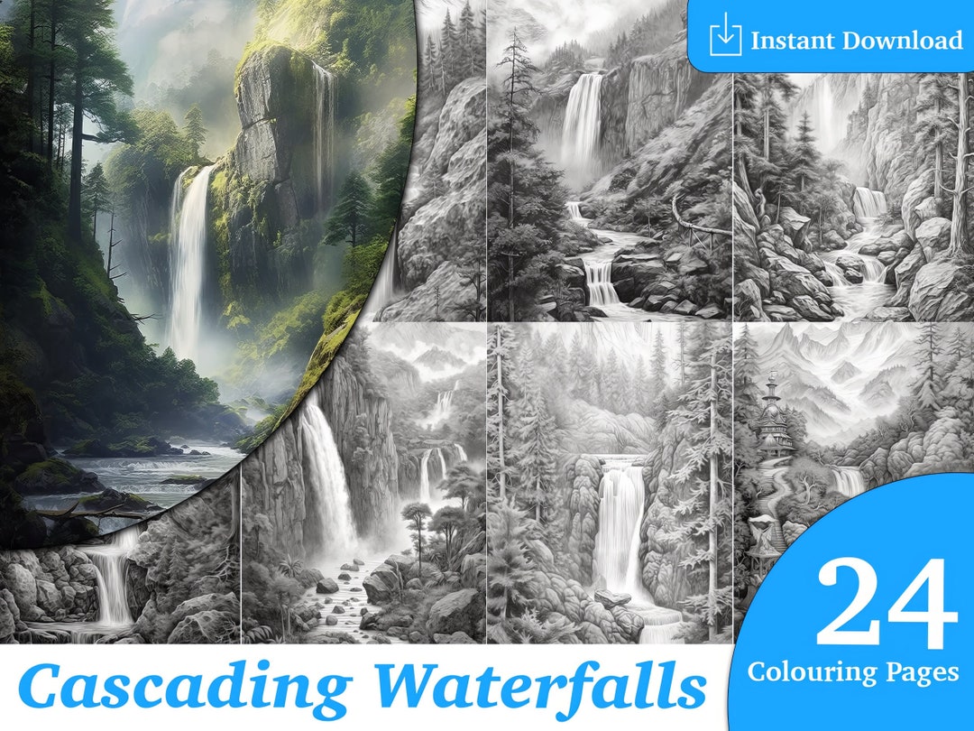 24 Cascading Waterfalls Coloring Book - Adults Kids Coloring Pages ...