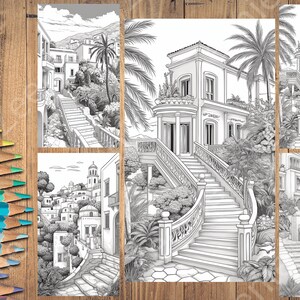 24 Mediterranean Greek Villas Coloring Book - Adults Kids Coloring ...