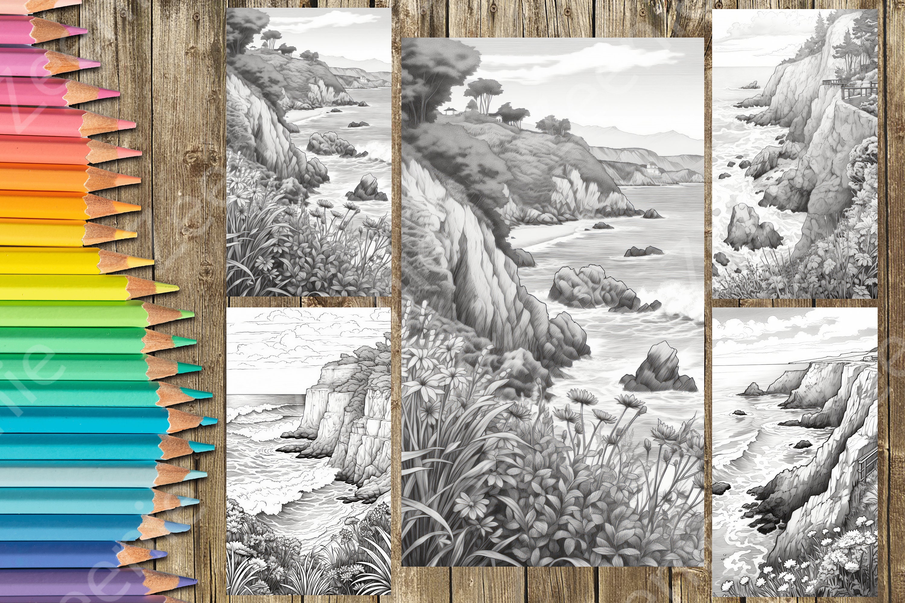24 Majestic Costal Cliffs Coloring Book - Adults Kids Coloring Pages ...