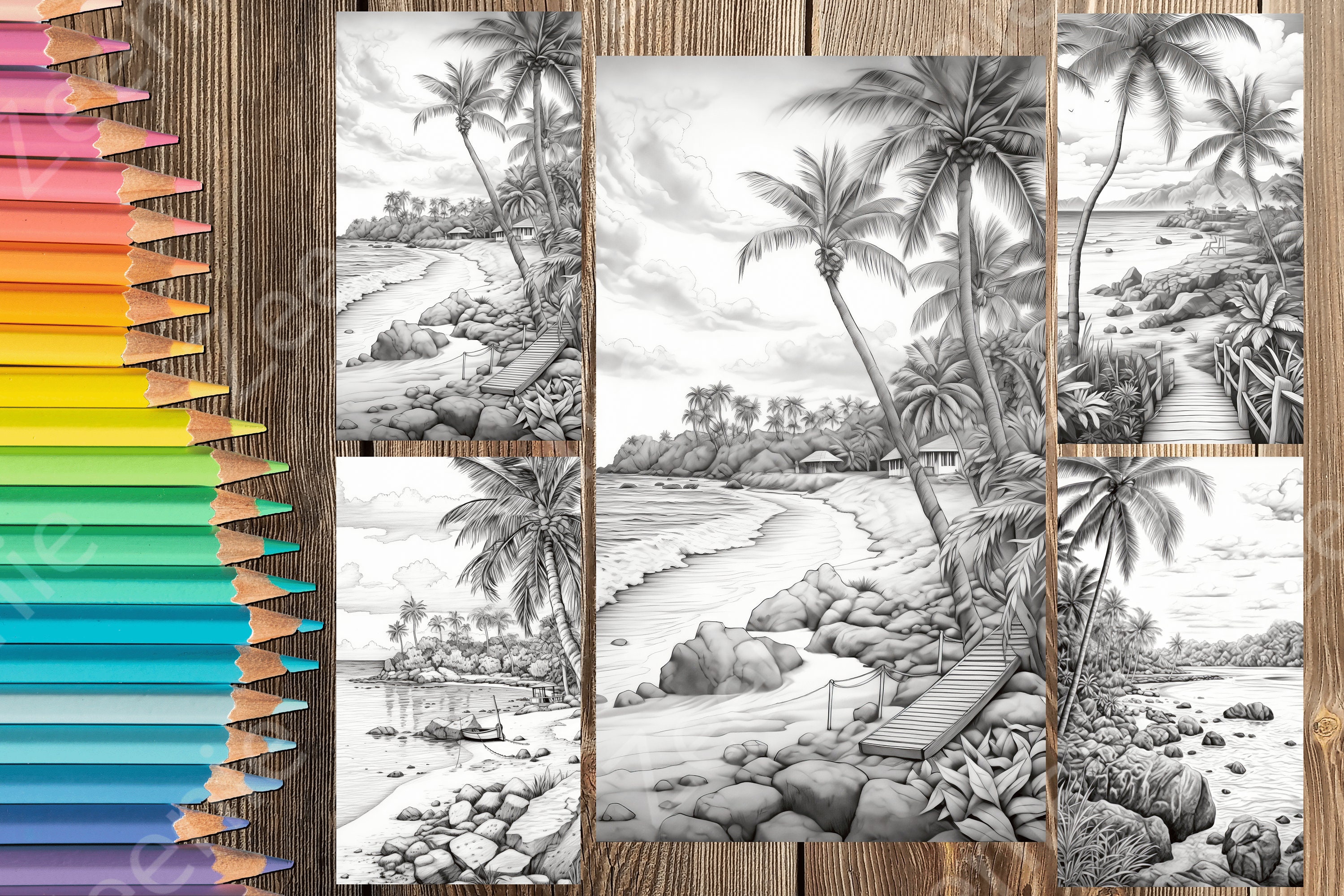 24 Beautiful Tropical Beaches Coloring Book - Adults Kids Coloring ...