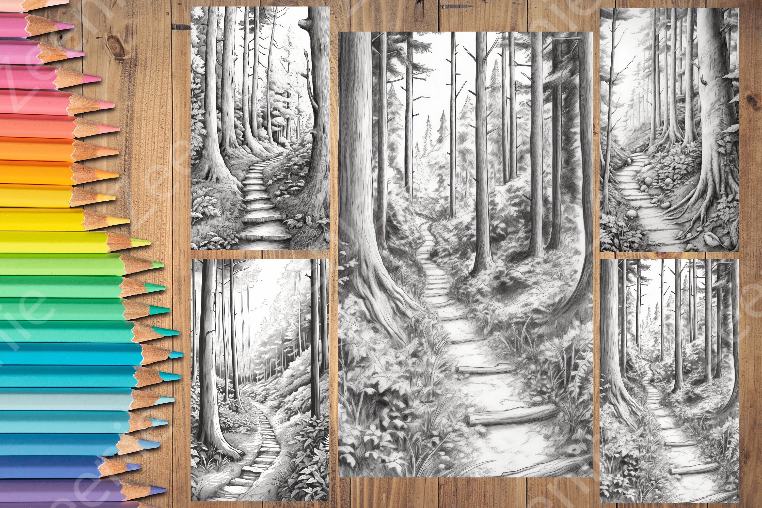 24 Serene Forest Paths Coloring Book - Adults Kids Coloring Pages ...