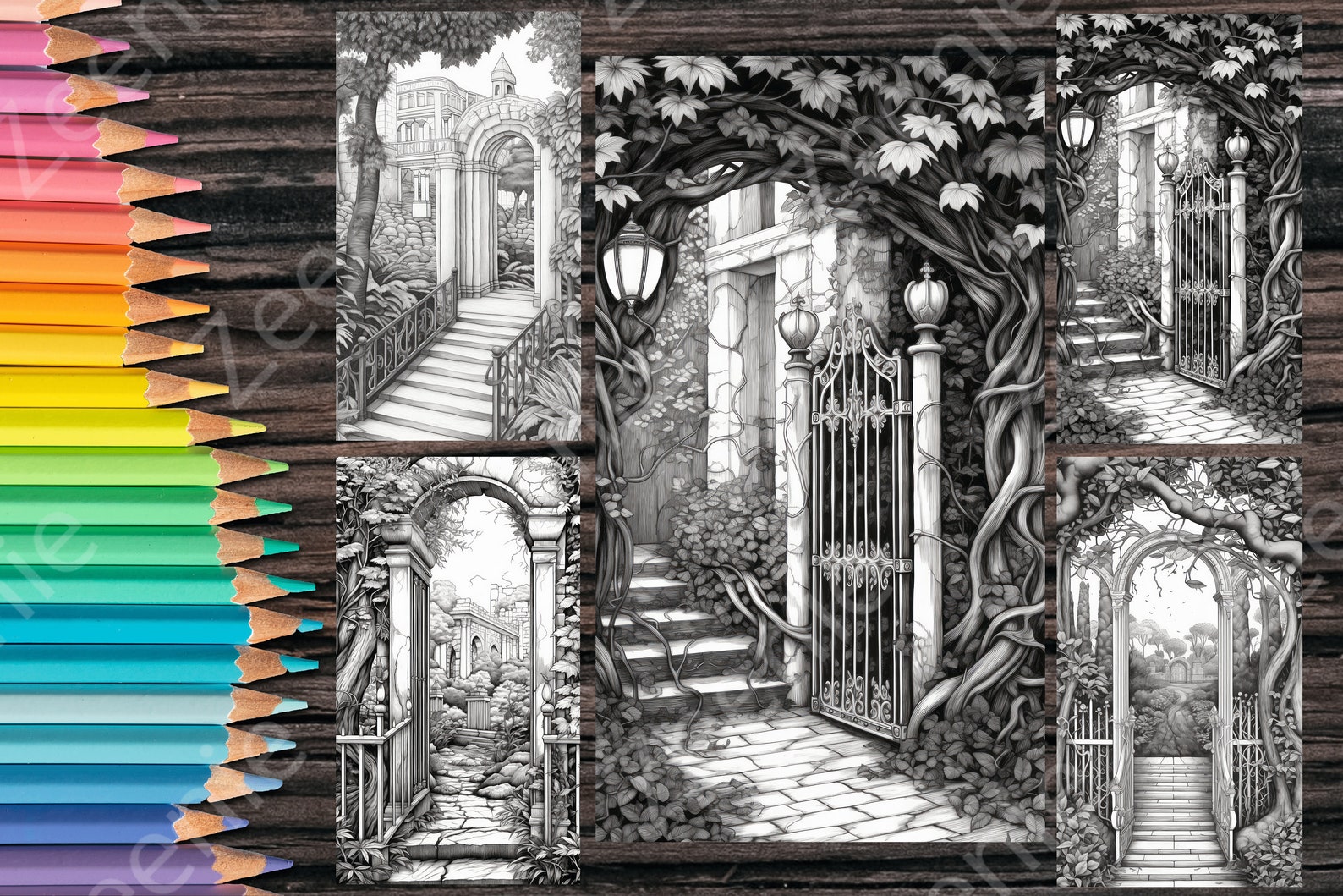 24 Magical Forest Gates Coloring Book - Adults Kids Coloring Pages ...