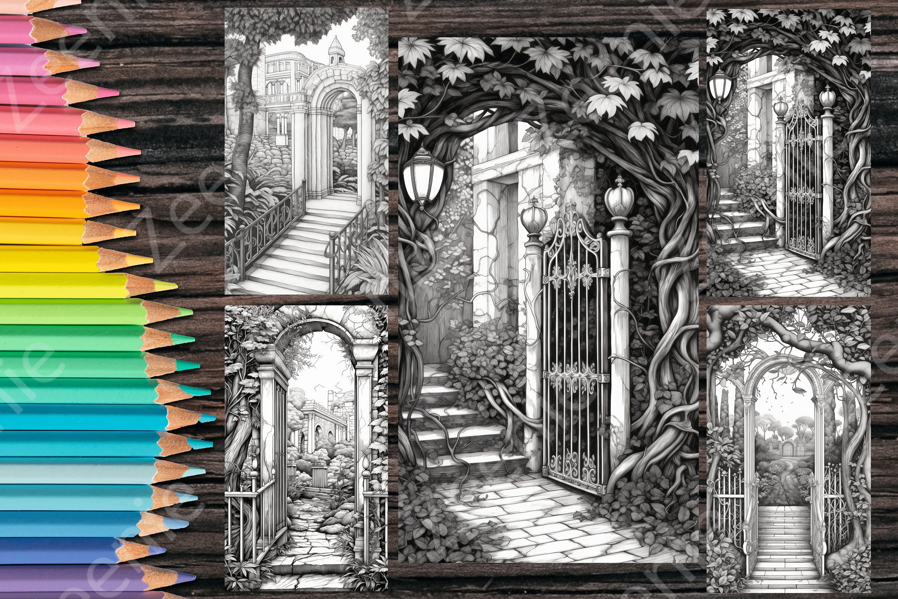24 Magical Forest Gates Coloring Book - Adults Kids Coloring Pages ...