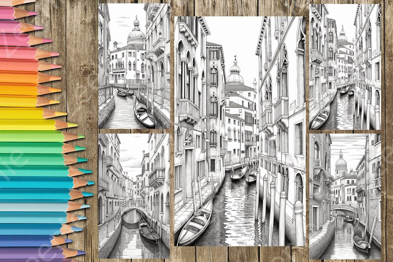 24 Beautiful Italy Canals Coloring Book - Adults Kids Coloring Pages ...