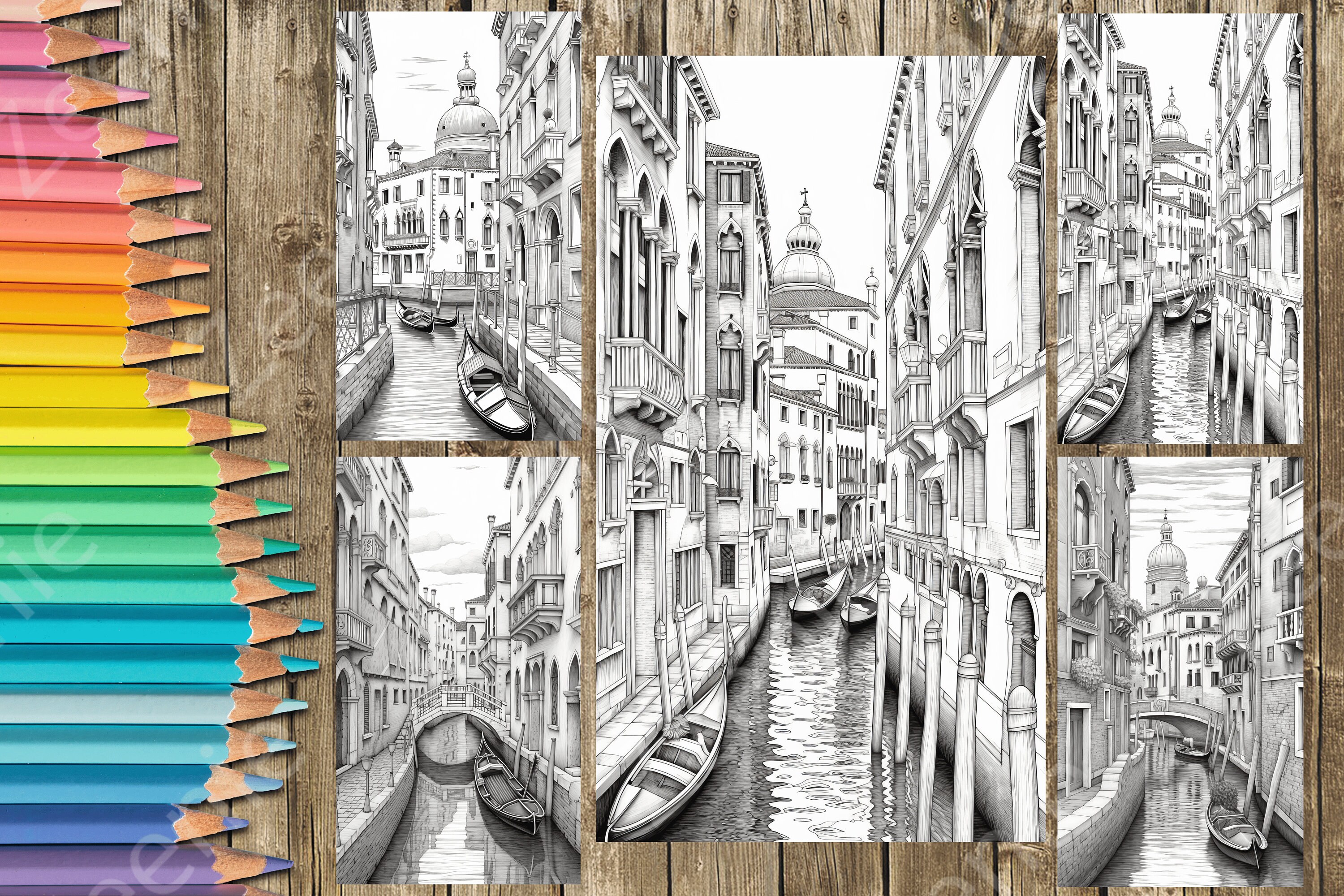 24 Beautiful Italy Canals Coloring Book - Adults Kids Coloring Pages ...