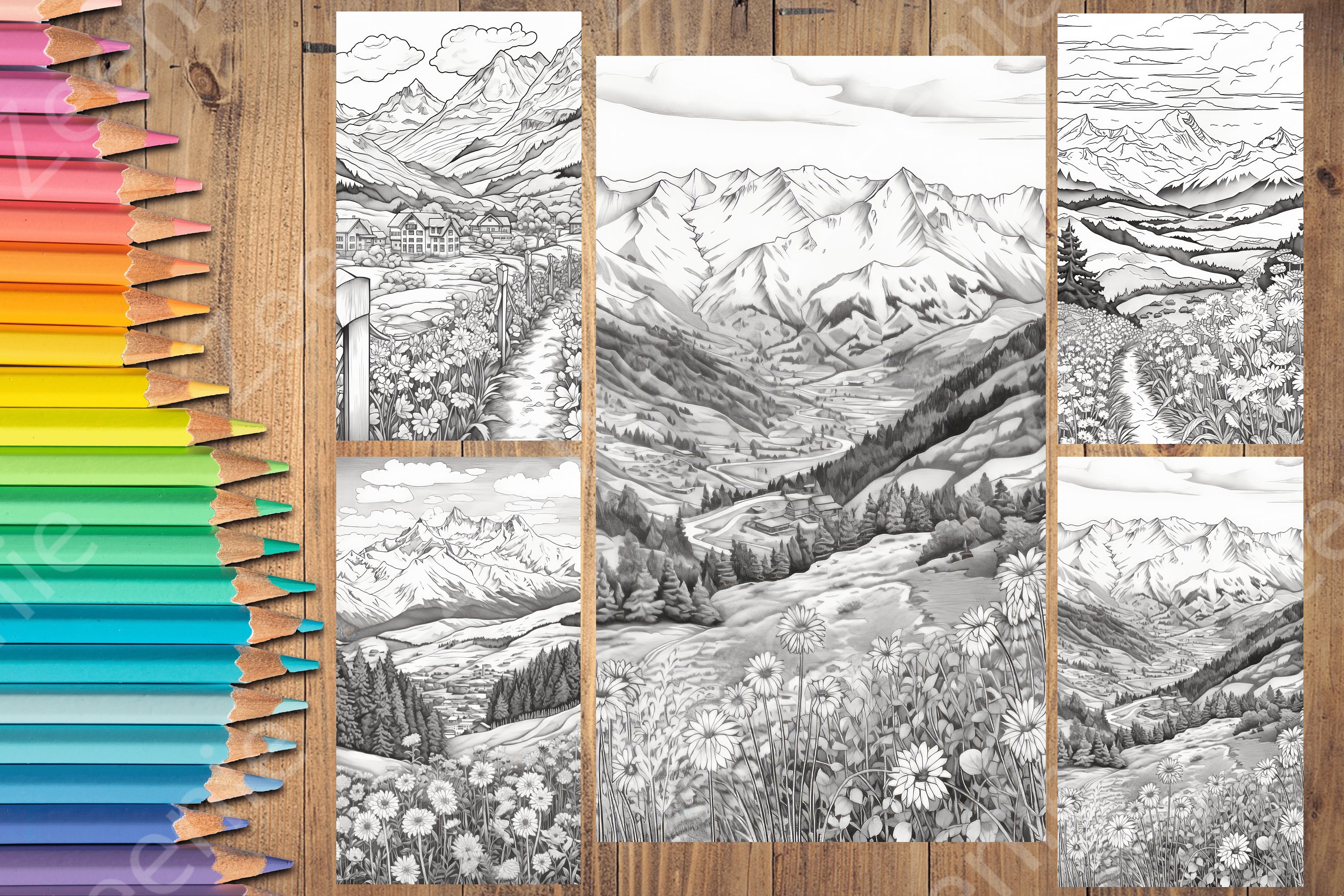 24 Alpine Meadows Coloring Book - Adults Kids Coloring Pages, Instant ...
