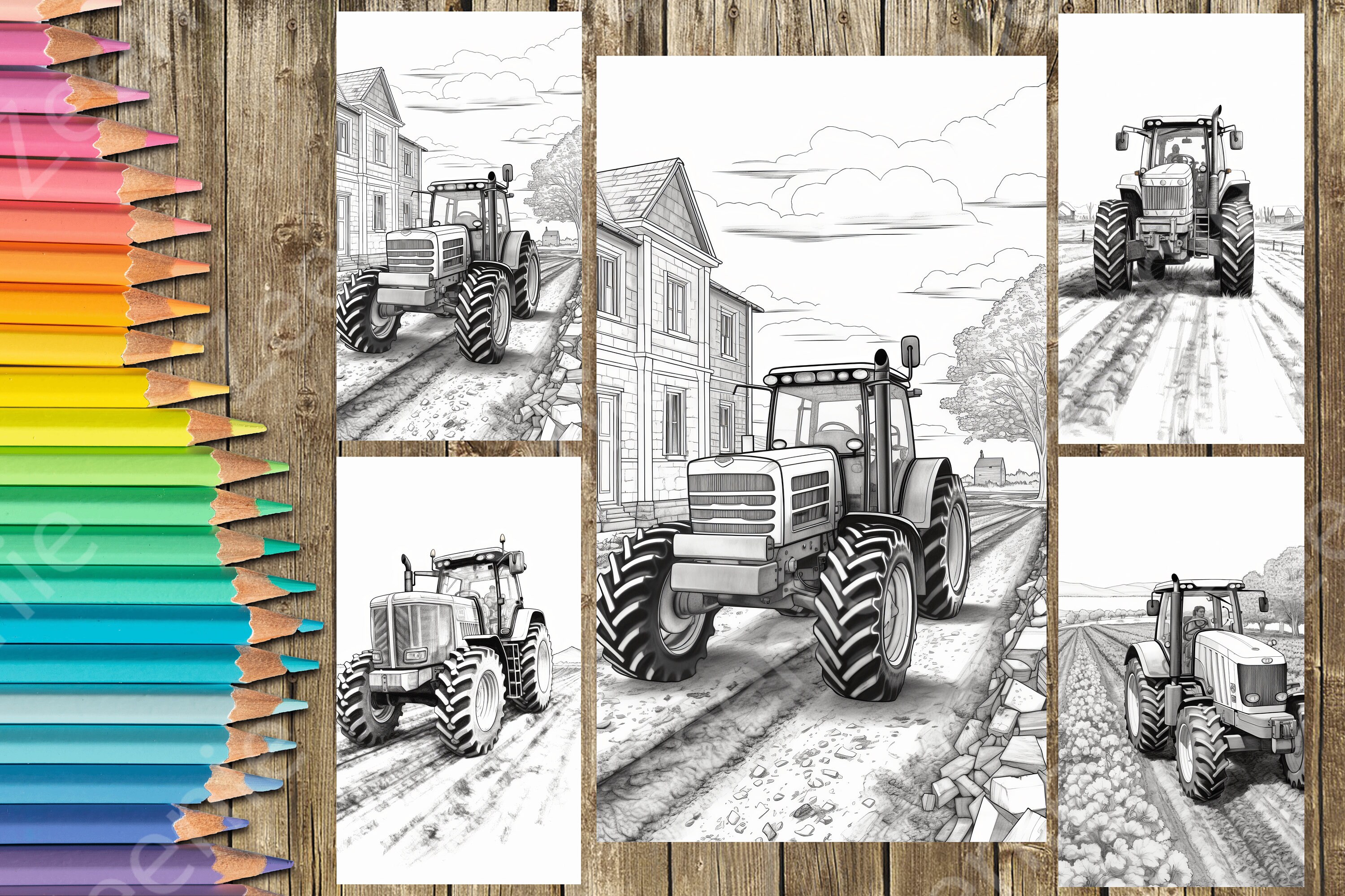 24 Vintage Farms Adults Kids Coloring Pages, Instant Download ...