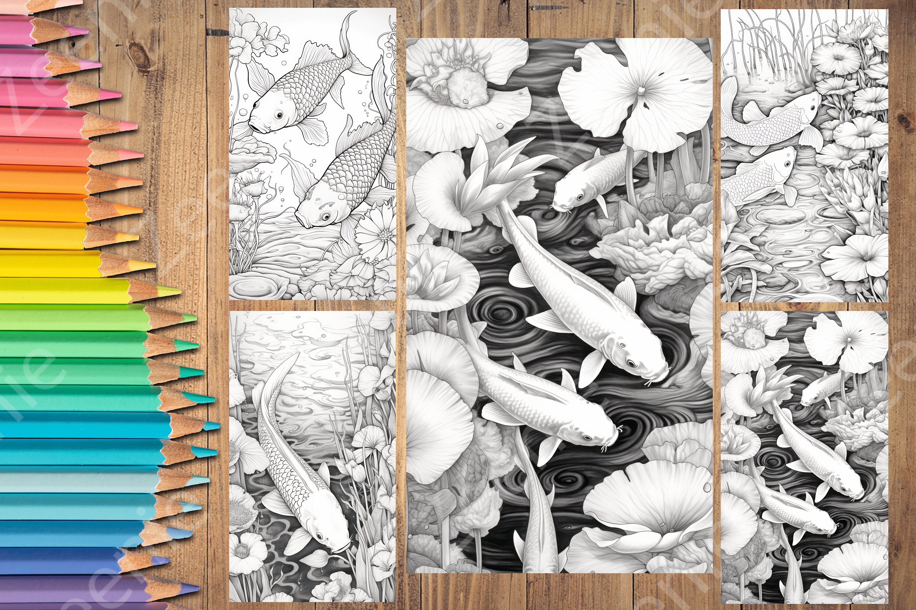 24 Peaceful Koi Ponds Coloring Book - Adults Kids Coloring Pages ...