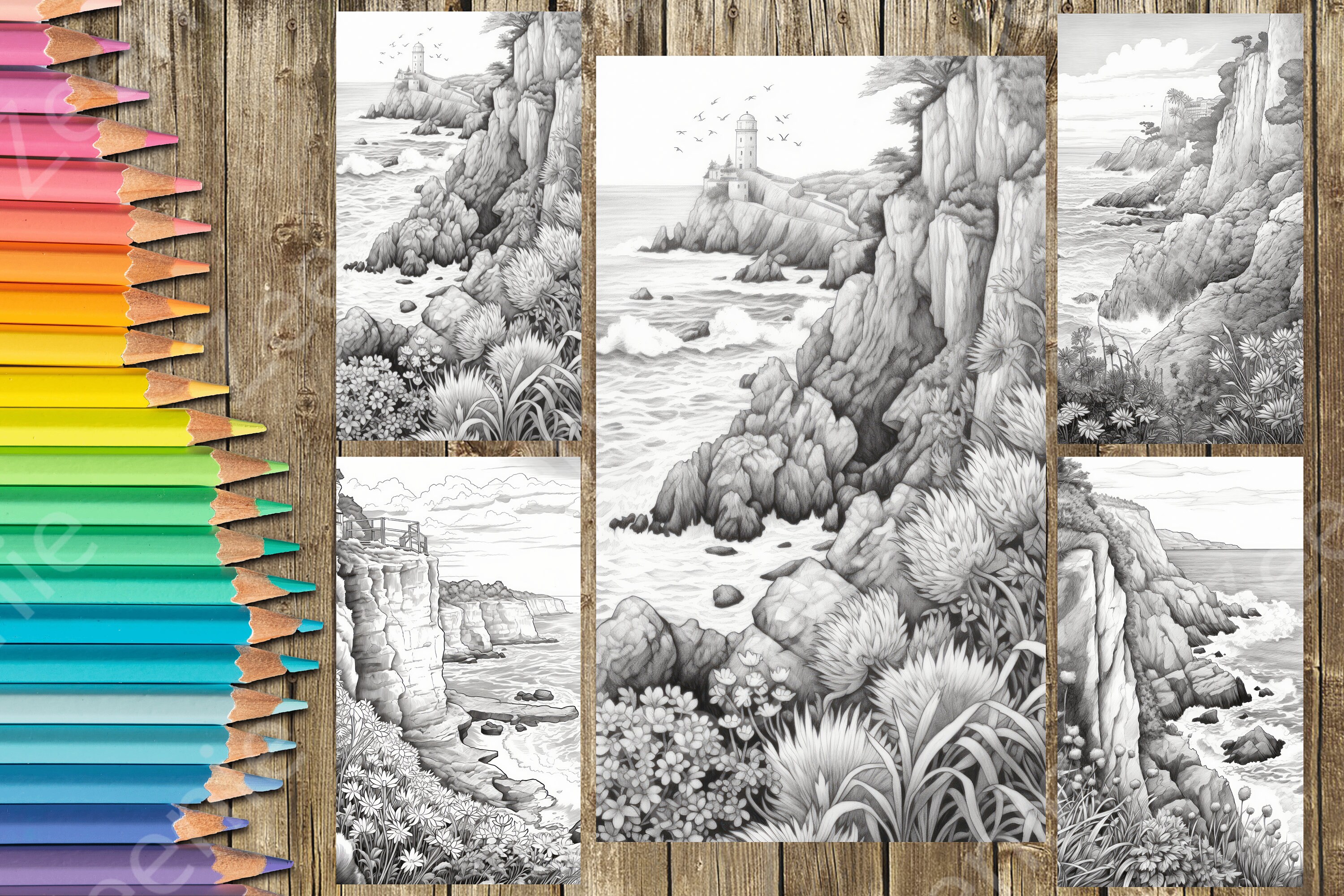 24 Majestic Costal Cliffs Coloring Book - Adults Kids Coloring Pages ...