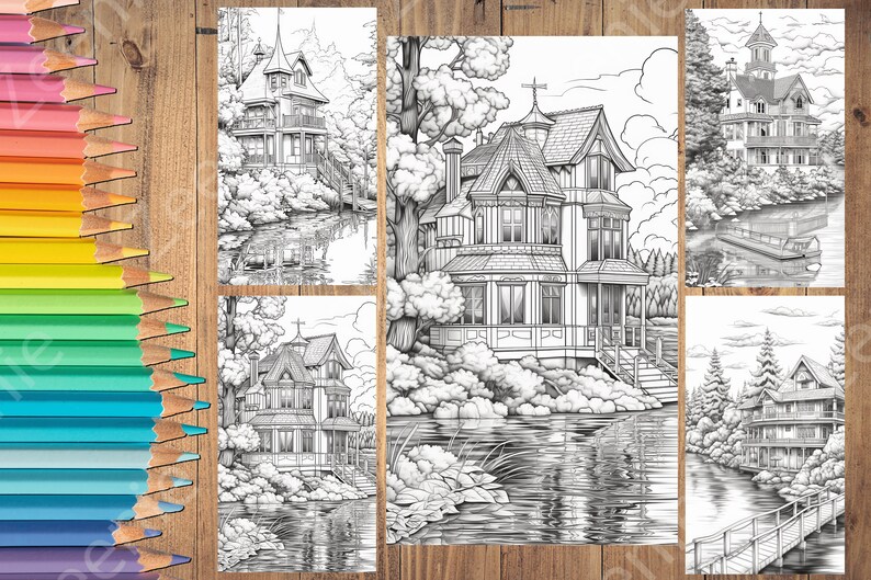 24 Beautiful Lake Houses Coloring Book Adults Coloring Pages - Etsy