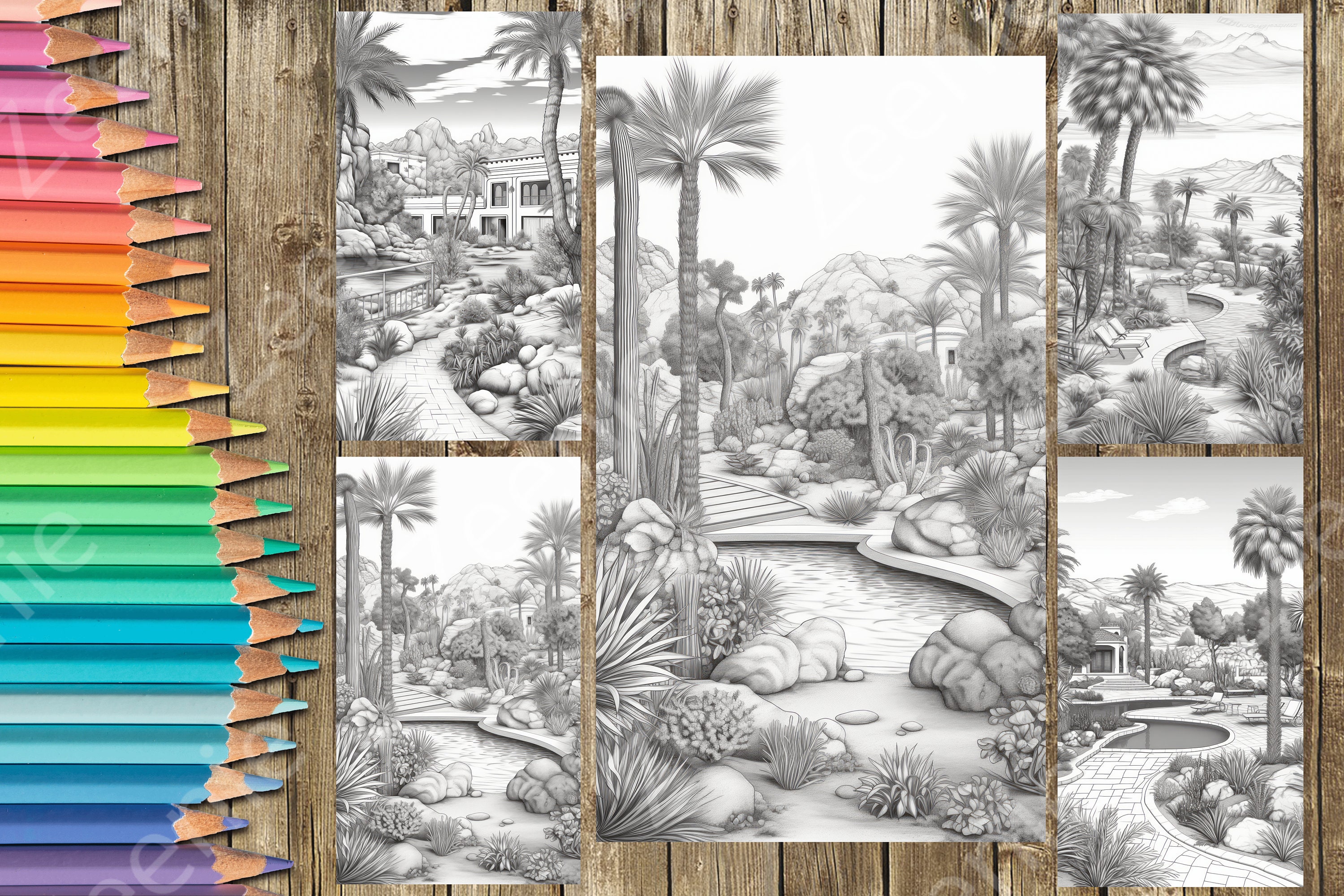 24 Desert Oasis Coloring Book - Adults Kids Coloring Pages, Instant ...