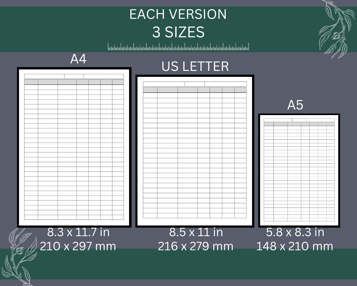8 Column Customizable Log | 8 Column Customizable Sheet | Multipurpose ...