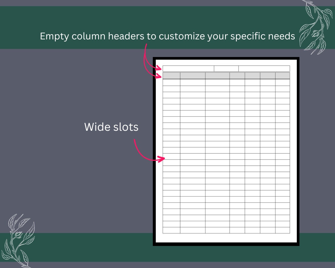 8 Column Customizable Log | 8 Column Customizable Sheet | Multipurpose ...
