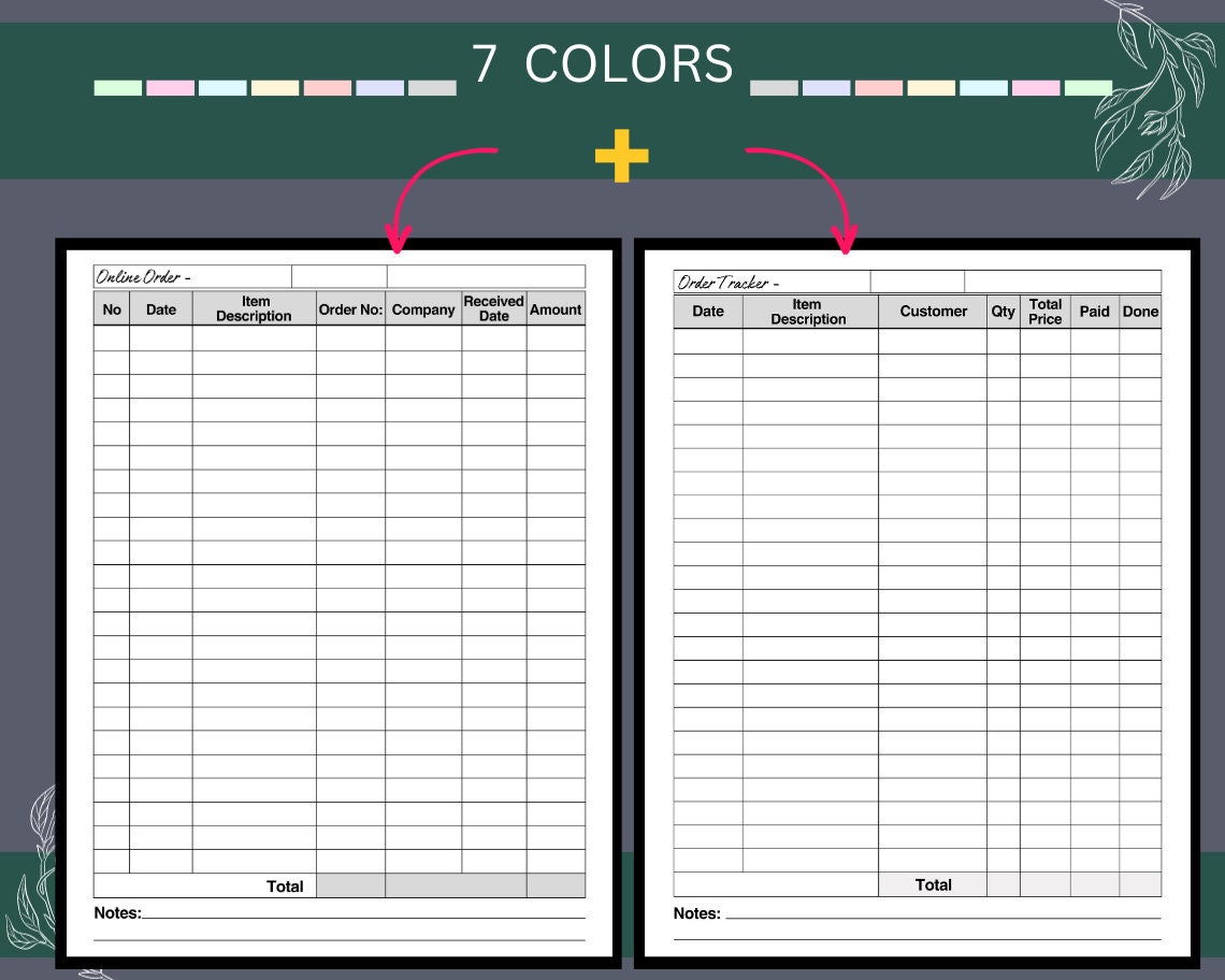 Online Order | Order Tracker | Printable Online Order Log | Printable ...