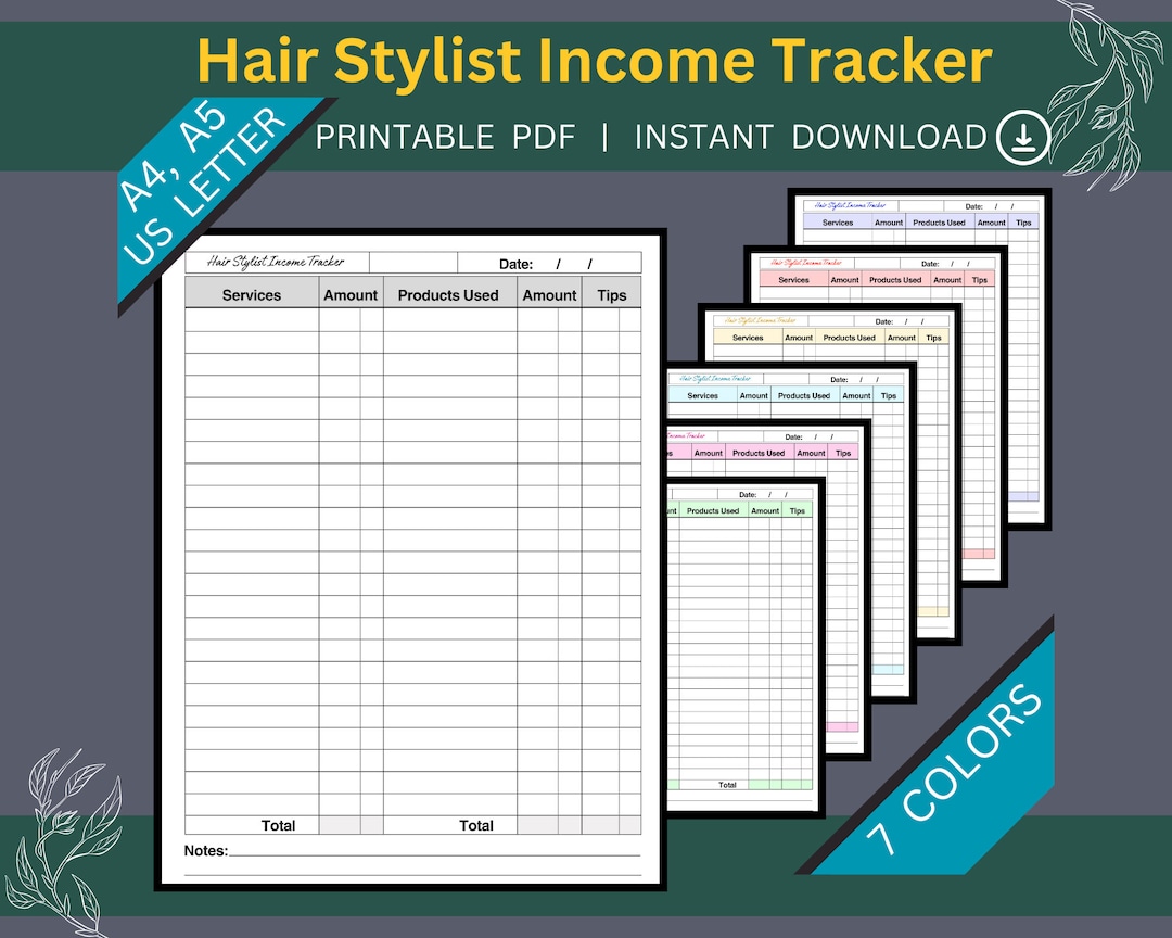 Hair Stylist Income Tracker | Income Tracker for Hair Stylist | Printable Income Tracker | Hair ...