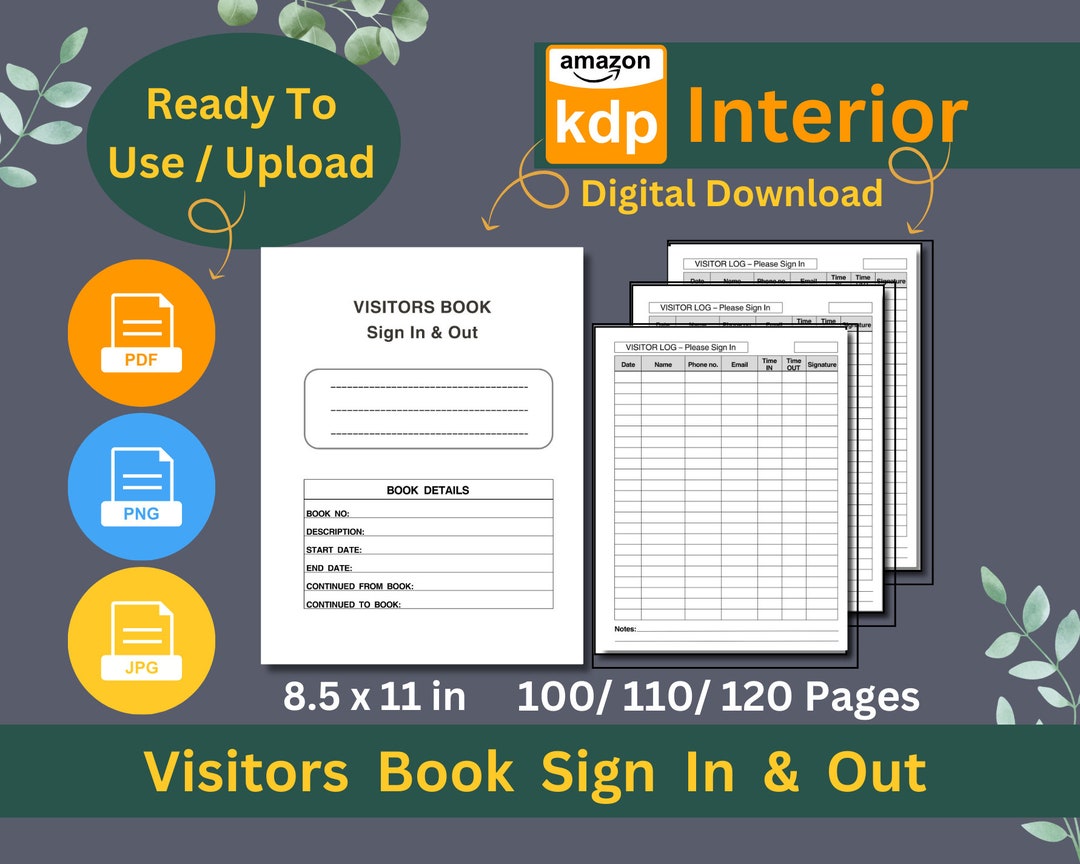 Amazon KDP Interior Template Visitors Sign in & Out Book Visitor Log Book Commercial Use ...