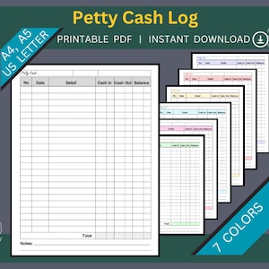 Petty Cash Log | Printable Petty Cash Log | Income and Expenses Tracker ...