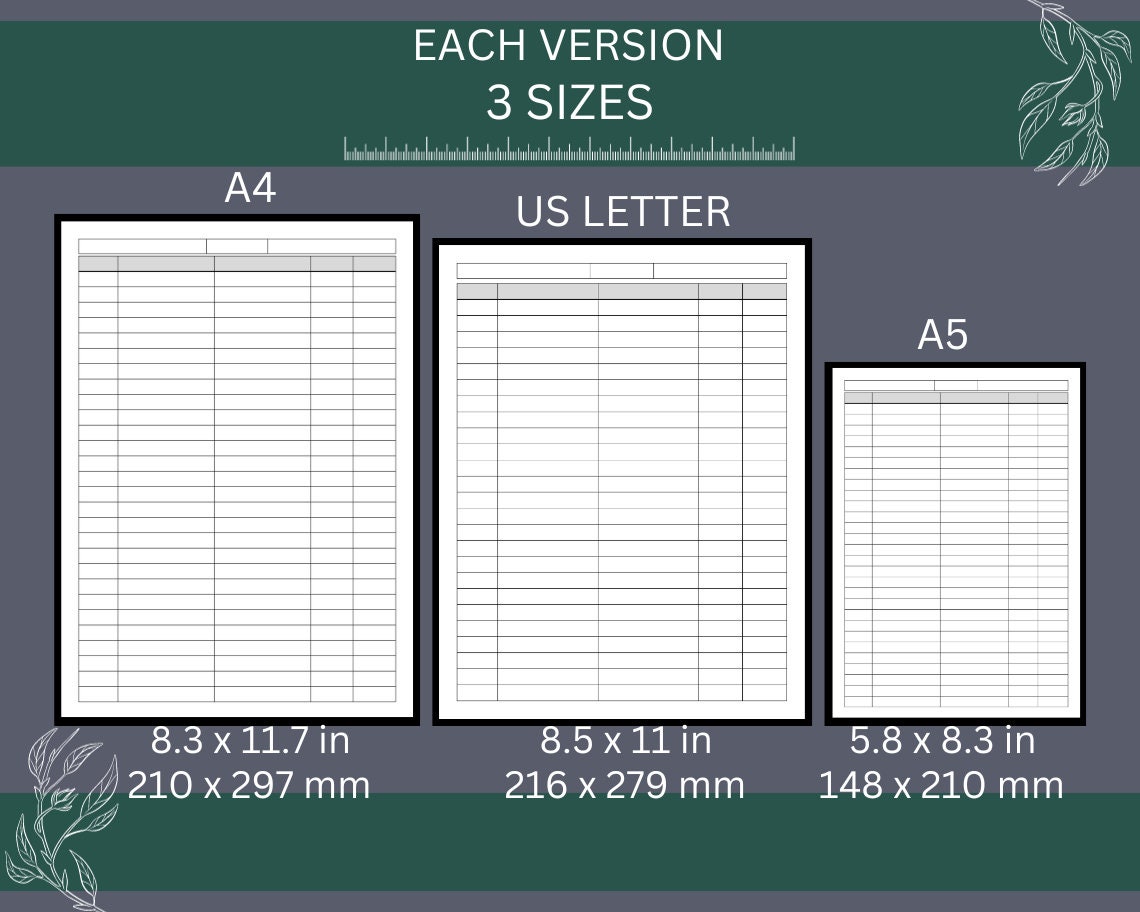 5 Column Customizable Log | 4 Column Customizable Sheet | Multipurpose ...