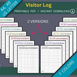 Printable Visitor Log | Visitors Sign in and Out Log | Visitors Log ...