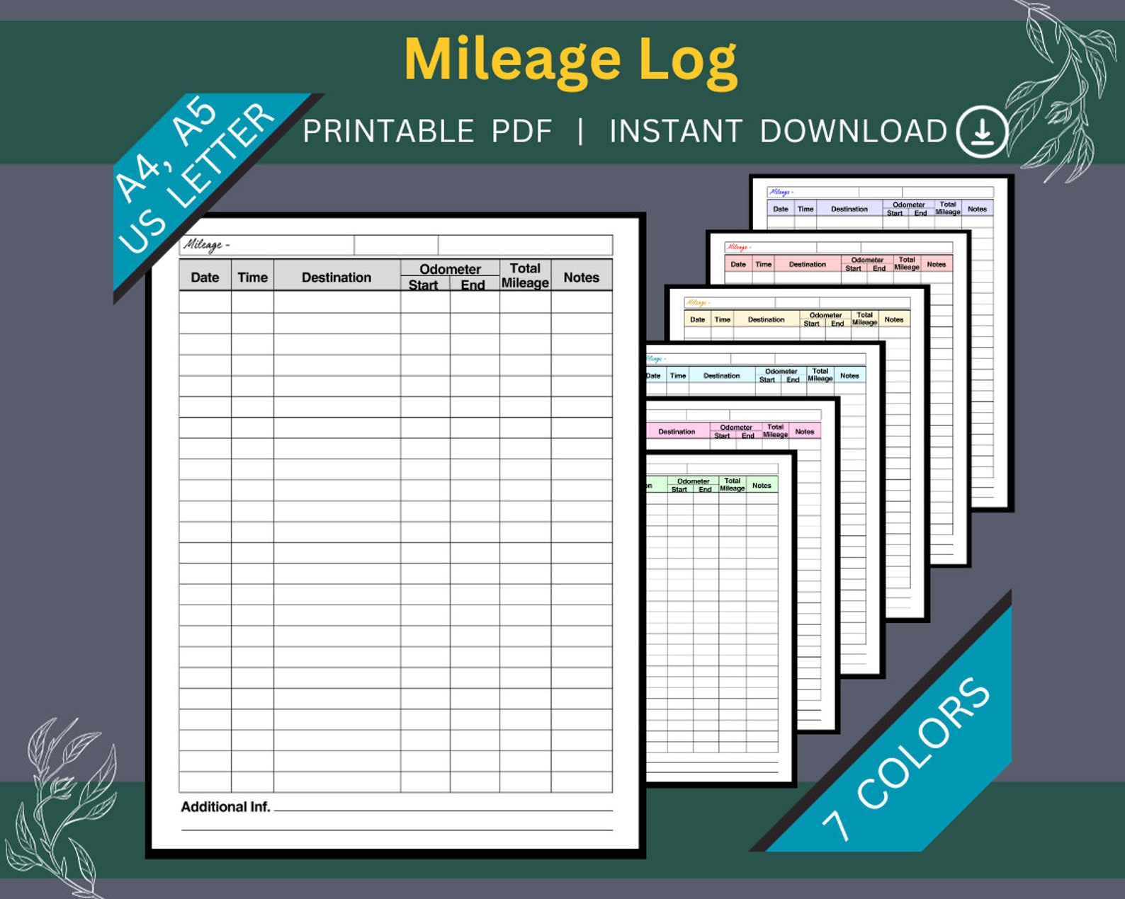 Mileage Log | Printable Mileage Log | Mileage Tracker | Mileage ...
