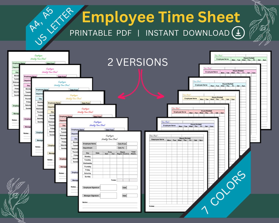 Employee Time Sheet | Printable Employee Time Sheet | Employee Work ...