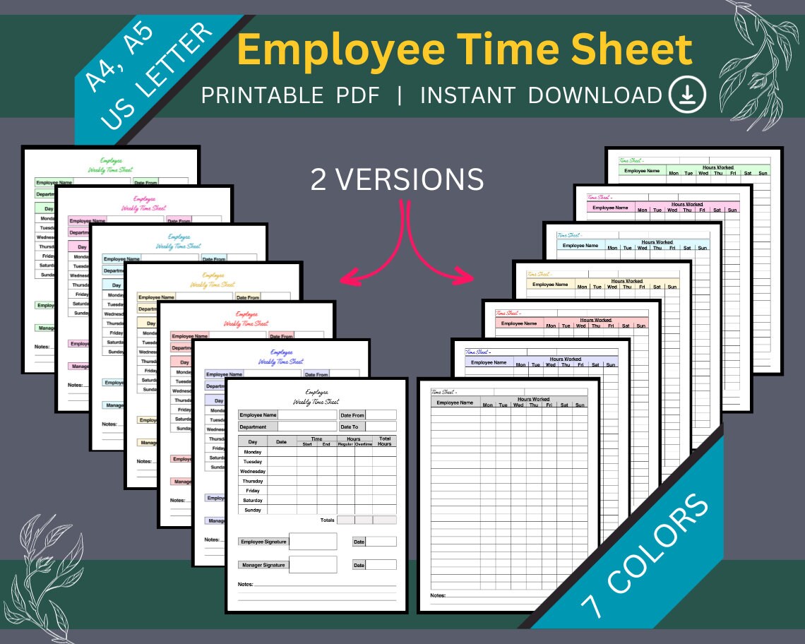 Employee Time Sheet | Printable Employee Time Sheet | Employee Work ...