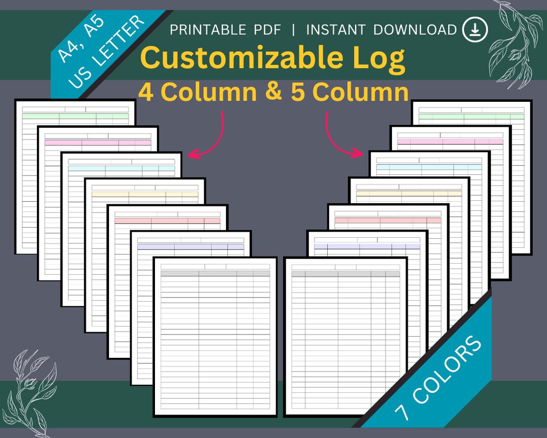5 Column Customizable Log | 4 Column Customizable Sheet | Multipurpose ...