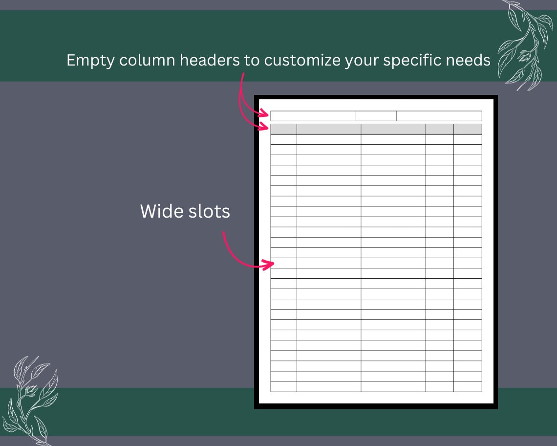 5 Column Customizable Log | 4 Column Customizable Sheet | Multipurpose ...