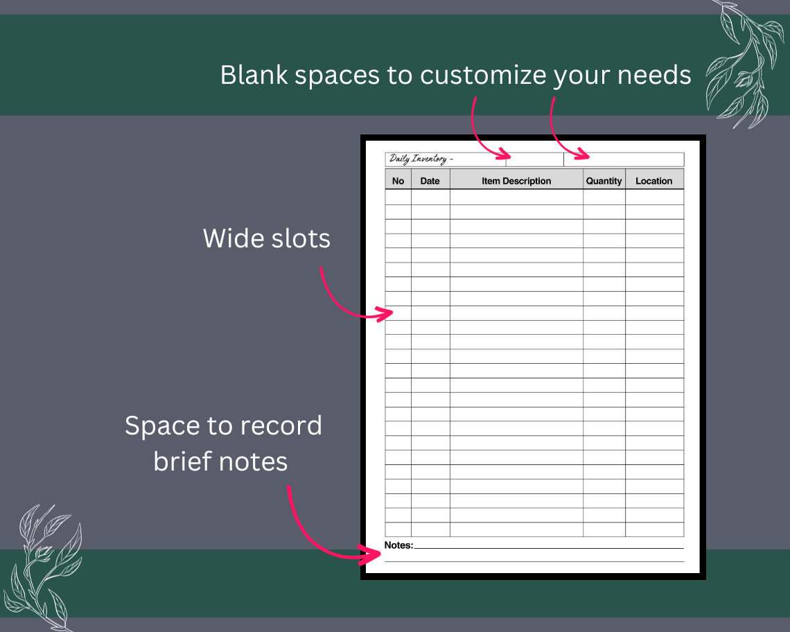 Daily Inventory Log | Printable Inventory Log | Inventory Tracker ...