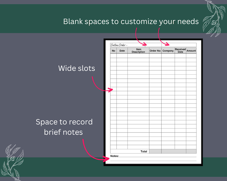 Online Order | Order Tracker | Printable Online Order Log | Printable ...