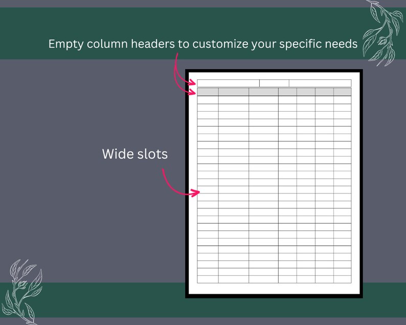 6 Column Customizable Log | 7 Column Customizable Sheet | Multipurpose ...