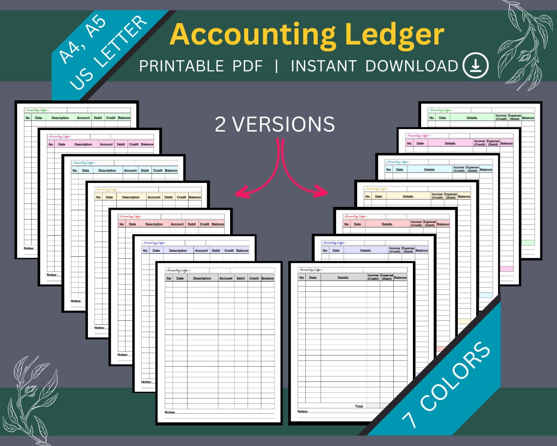 Accounting Ledger | Printable Accounting Ledger | Accounting Template ...