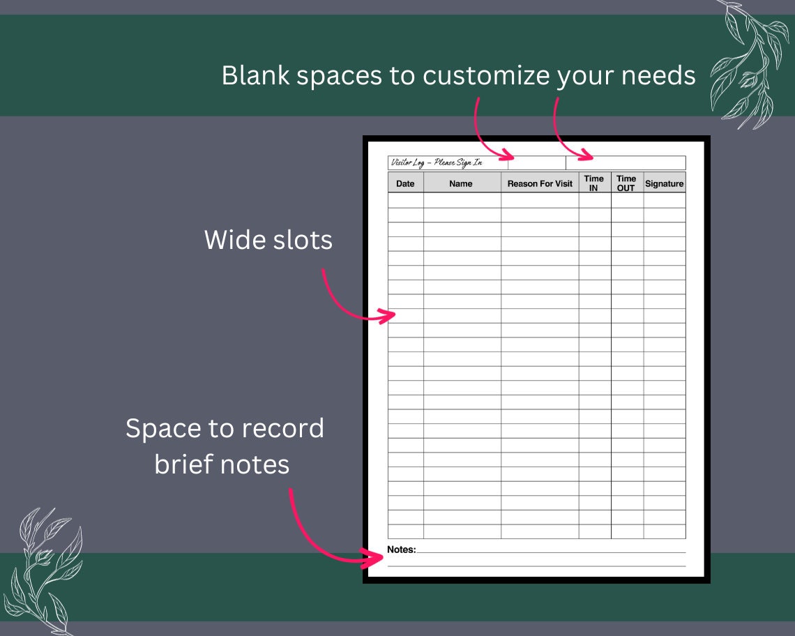 Printable Visitor Log | Visitors Sign in and Out Log | Visitors Log ...