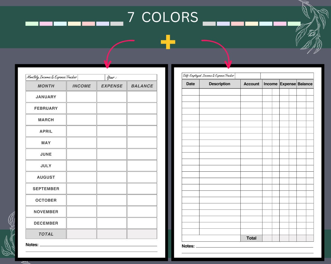 Self-employed Income and Expense Tracker | Monthly Income and Expense ...
