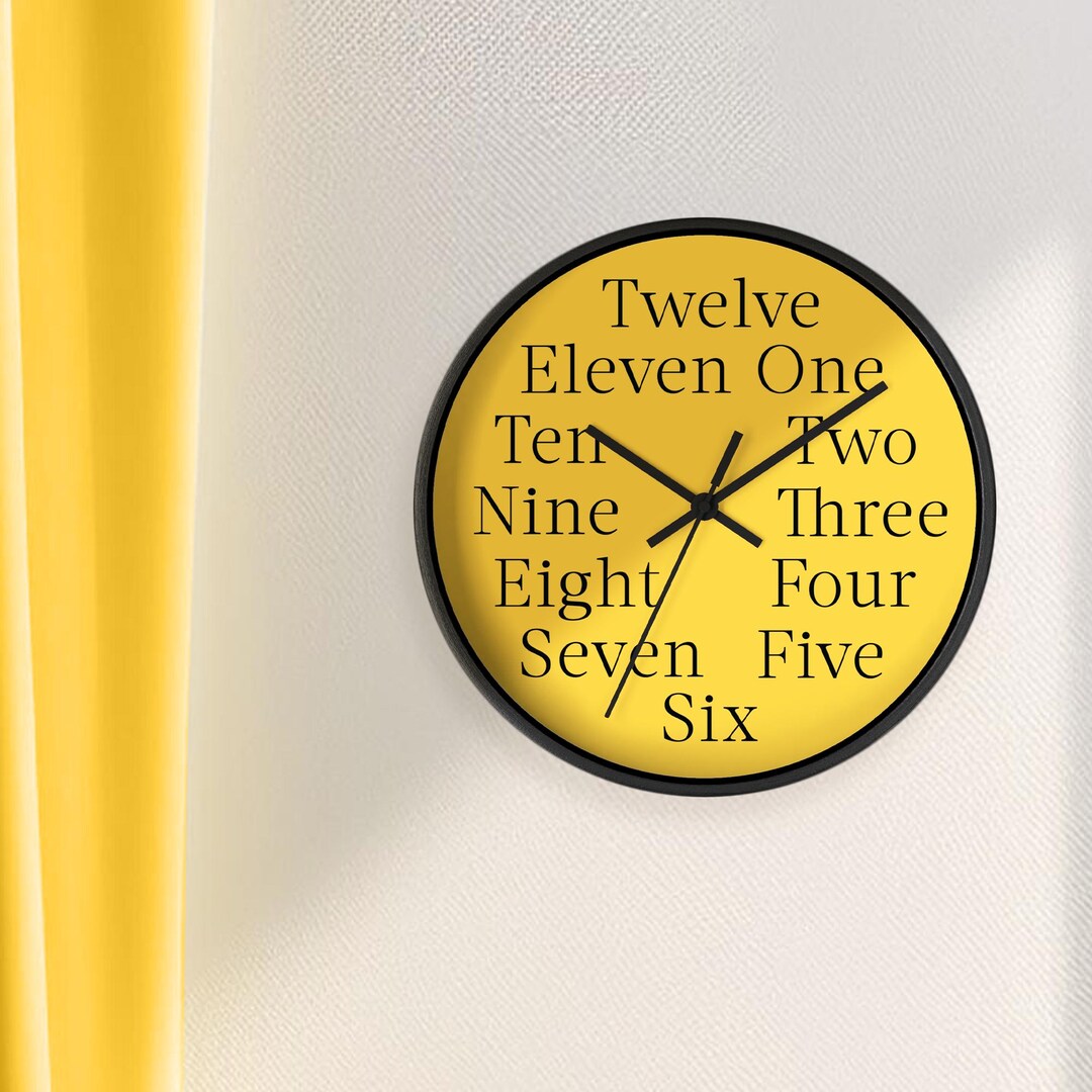 Yellow Clock Typographic Modern Wall Decor, Maximalist, Yellow Office ...