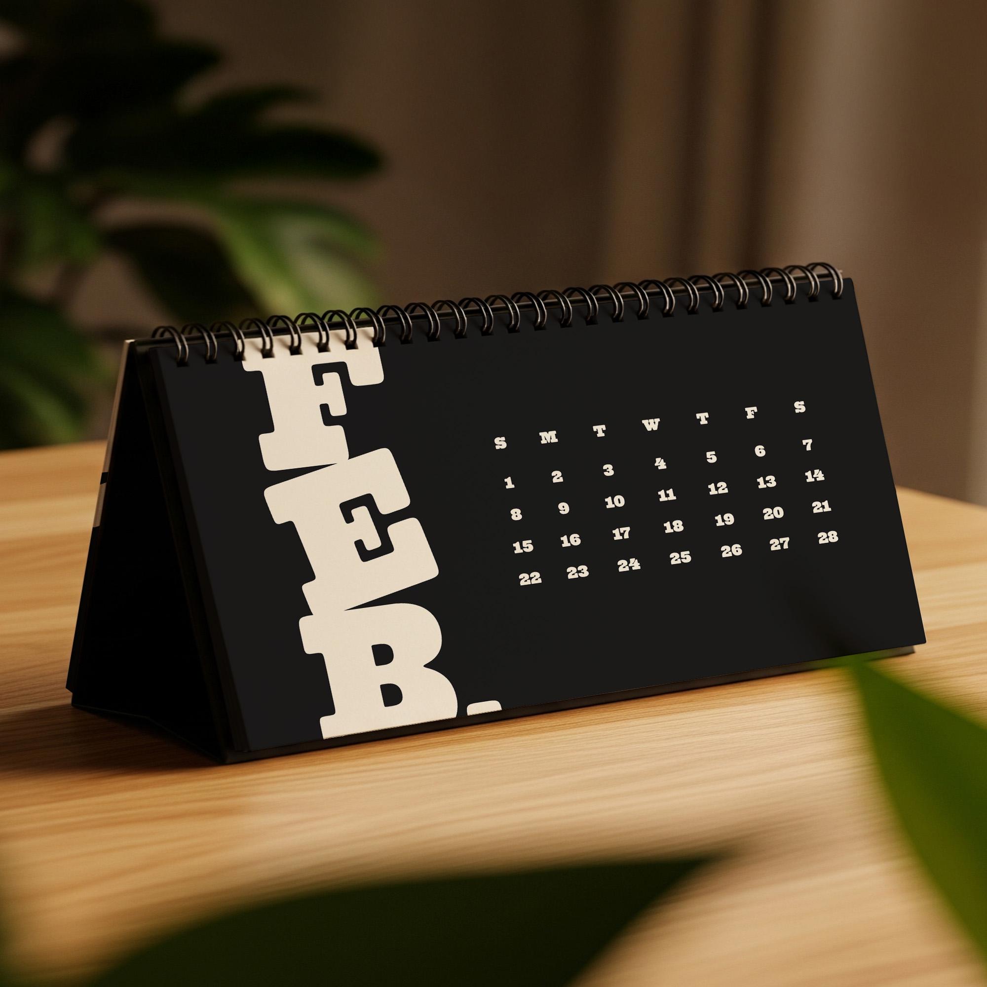 Minimalist 2026 Desk Calendar, Black and White Typographic Design ...