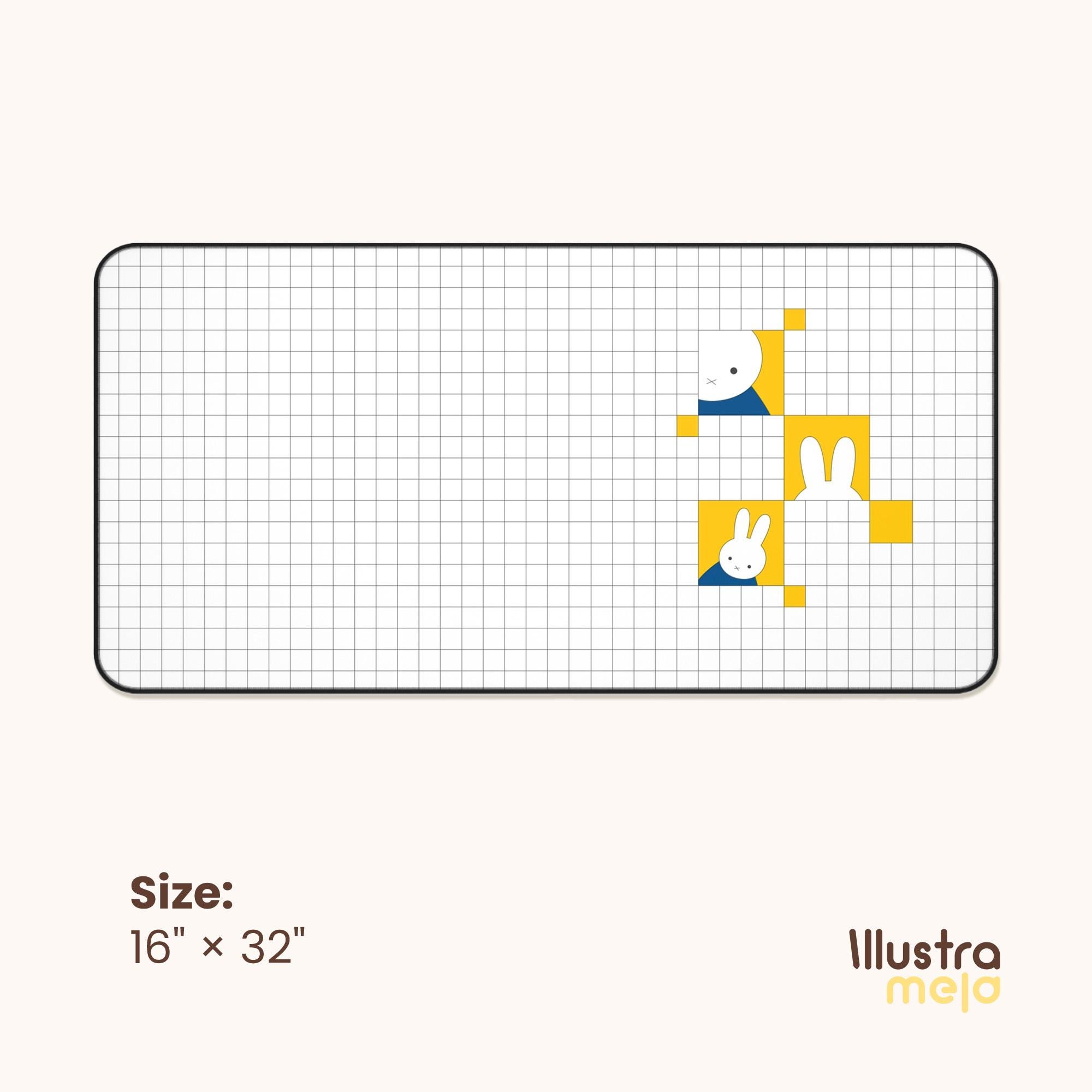 Miffy-inspired Grid Desk Mat | Custom Illustrated Bunny Desk Mat, Large ...