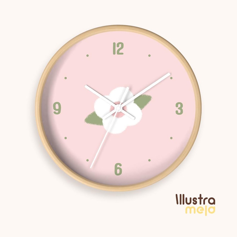 Pastel Pink Wall Clock, Cute Clock Design, Flower Design Clock, Wooden ...