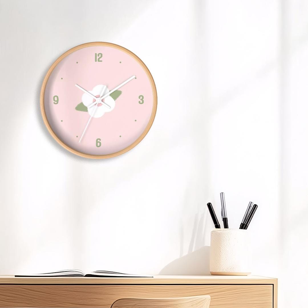Pastel Pink Wall Clock, Cute Clock Design, Flower Design Clock, Wooden ...