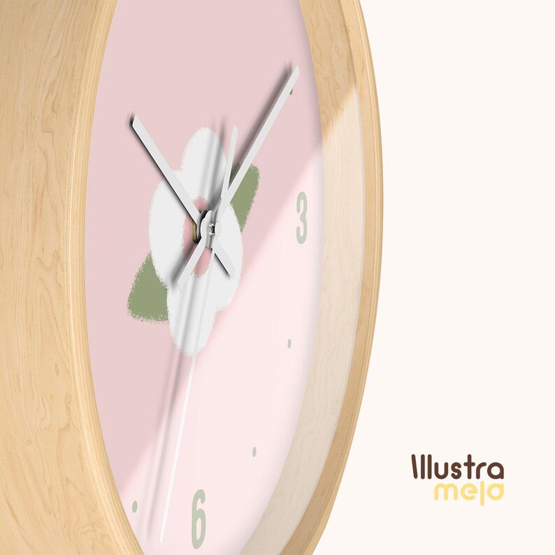 Pastel Pink Wall Clock, Cute Clock Design, Flower Design Clock, Wooden ...