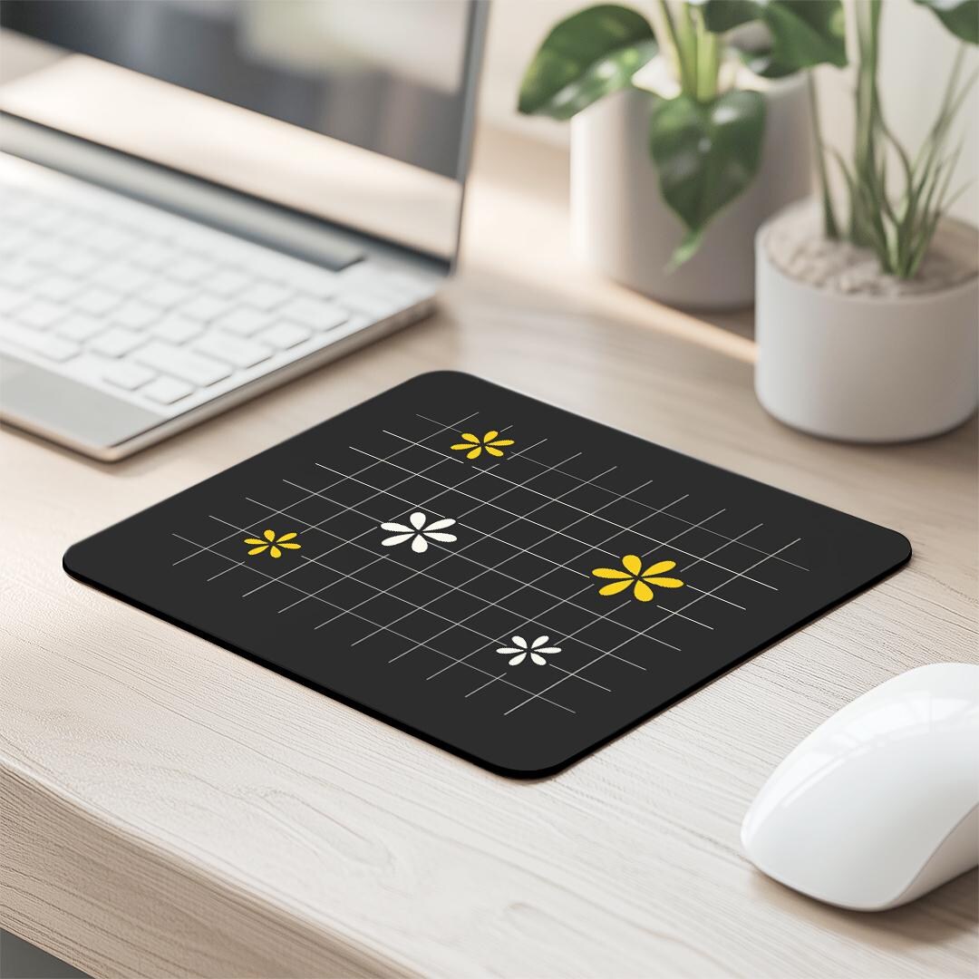 Minimalist Flower Grid Mouse Pad, Rectangular Desk Mat, Floral Design ...