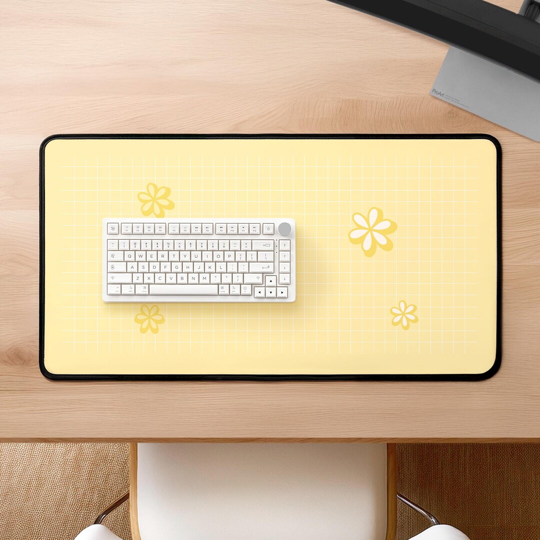 Yellow Floral Desk Mat | XL Mouse Pad Pastel Colored Desk Mats, Cute ...