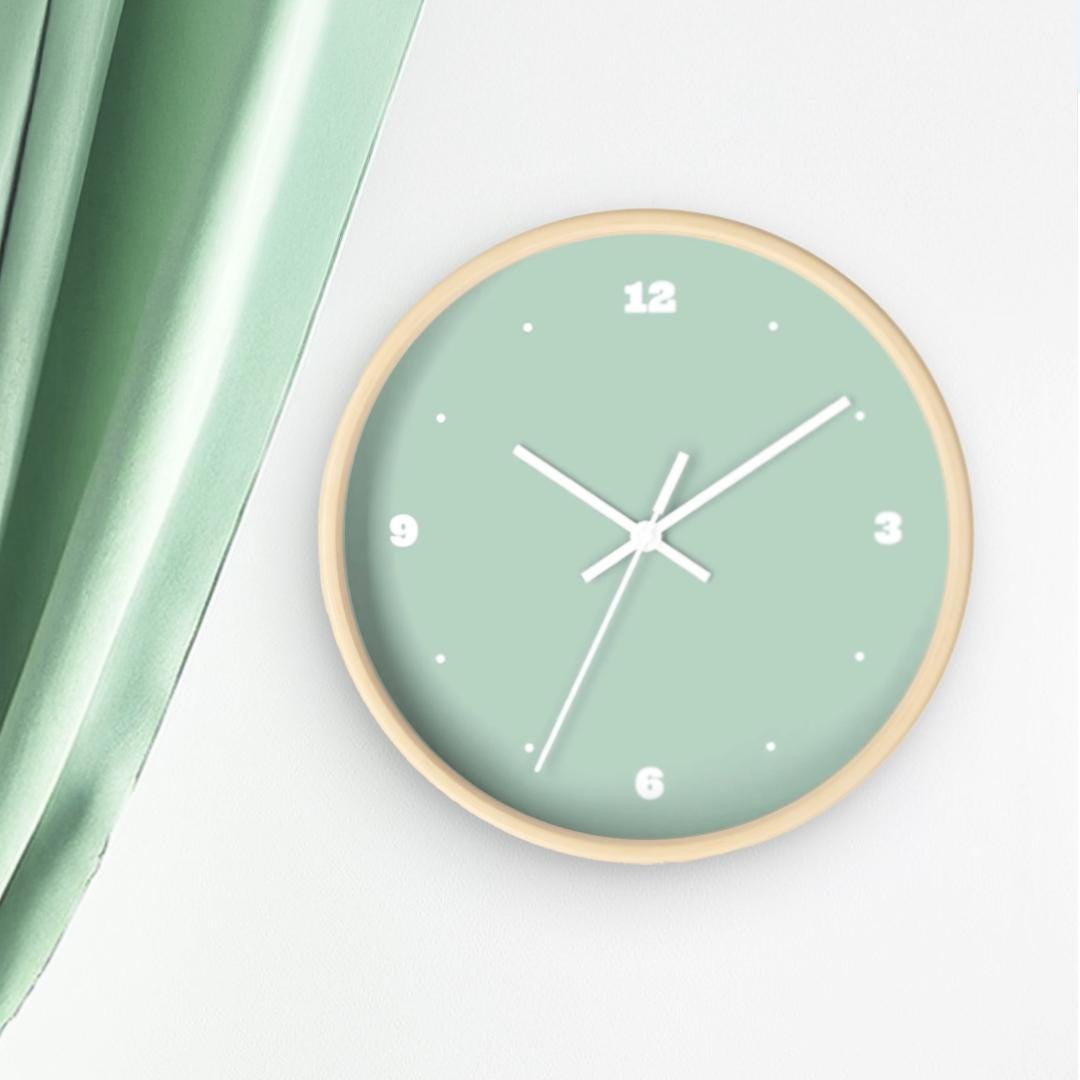 Modern Green Wall Clock, Minimalist Clock, Mint Green, Simple, Elegant ...