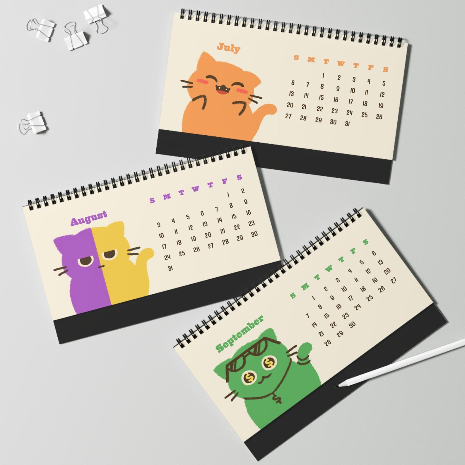 2025 Minimalist Cat Desktop Calendar, Messy Hand-drawn Kitty Monthly ...