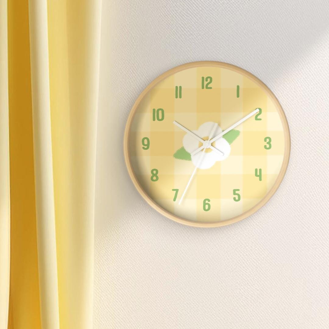 Butter Yellow Clock, Checkered Pastel Yellow Wall Clock, Cute Clock ...